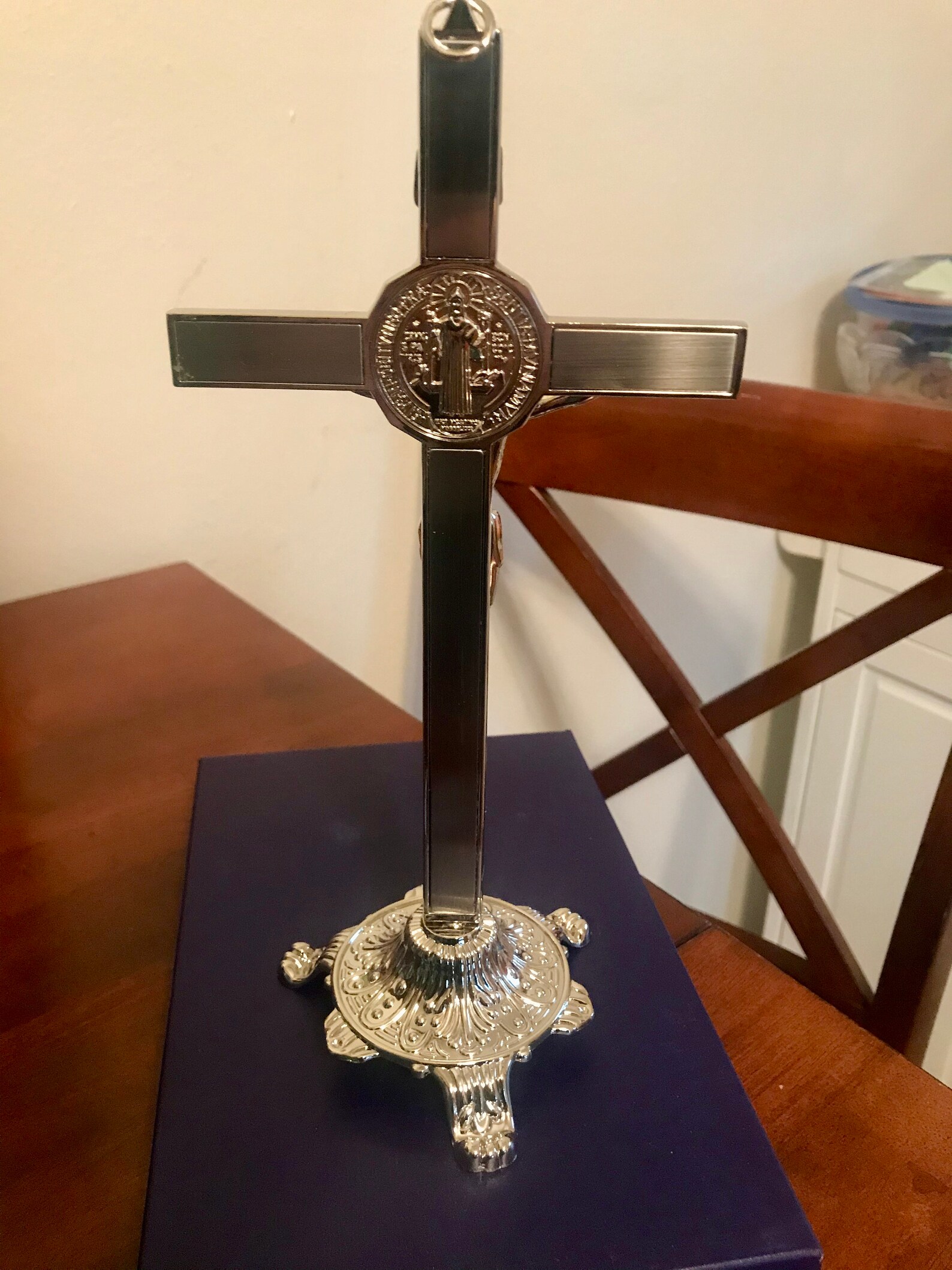 St. Benedict 8 Inch Silver Standing Crucifix Desk Cross - Etsy