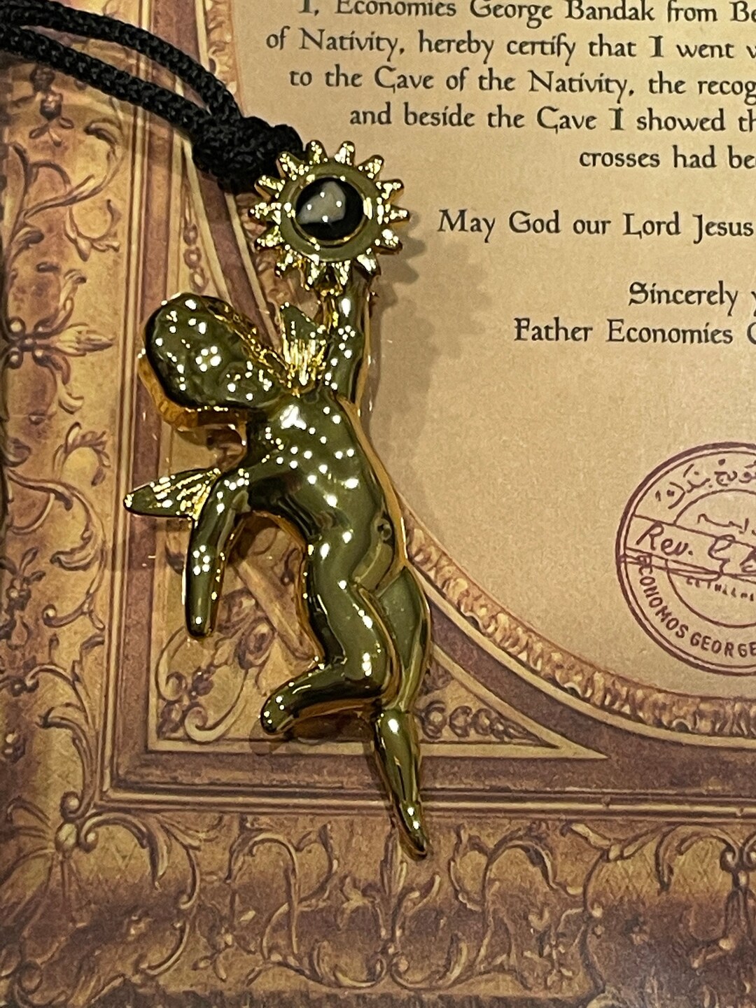 Authentic Stone From the Tomb of the Nativity in a Gold Angelic Relic ...