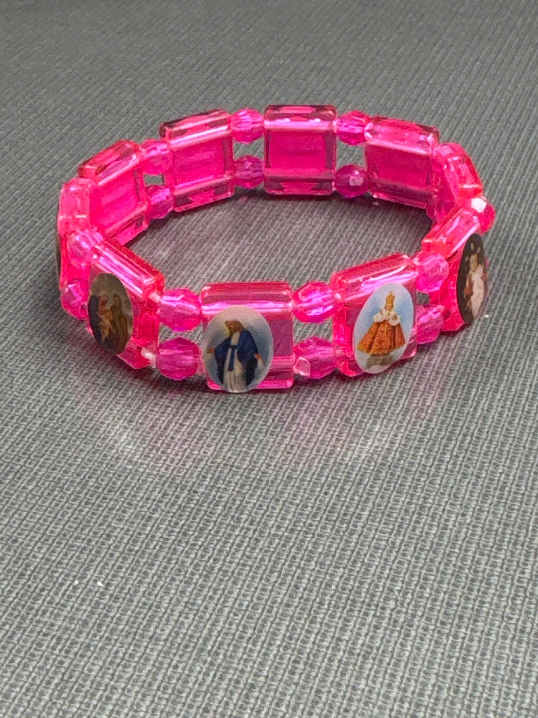 Catholic Saint Bracelet (pink Acrylic) - Etsy