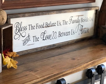 Farmhouse Sign Bless The Food Custom Large Wall Art on | Etsy