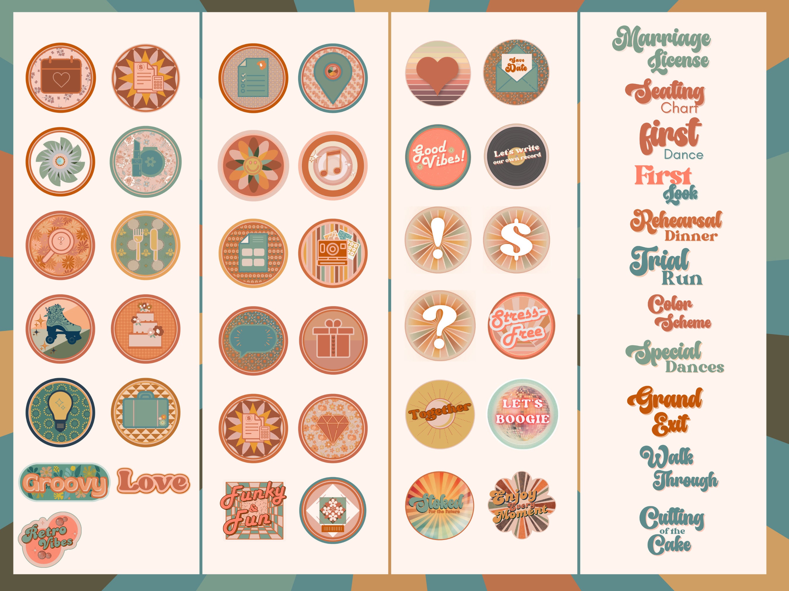 400+ Retro Wedding Digital Stickers | Wedding Pre-cropped PNG Digital ...