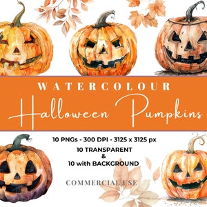Watercolour Pumpkin Halloween Clipart Bundle, Clipart for Greeting ...
