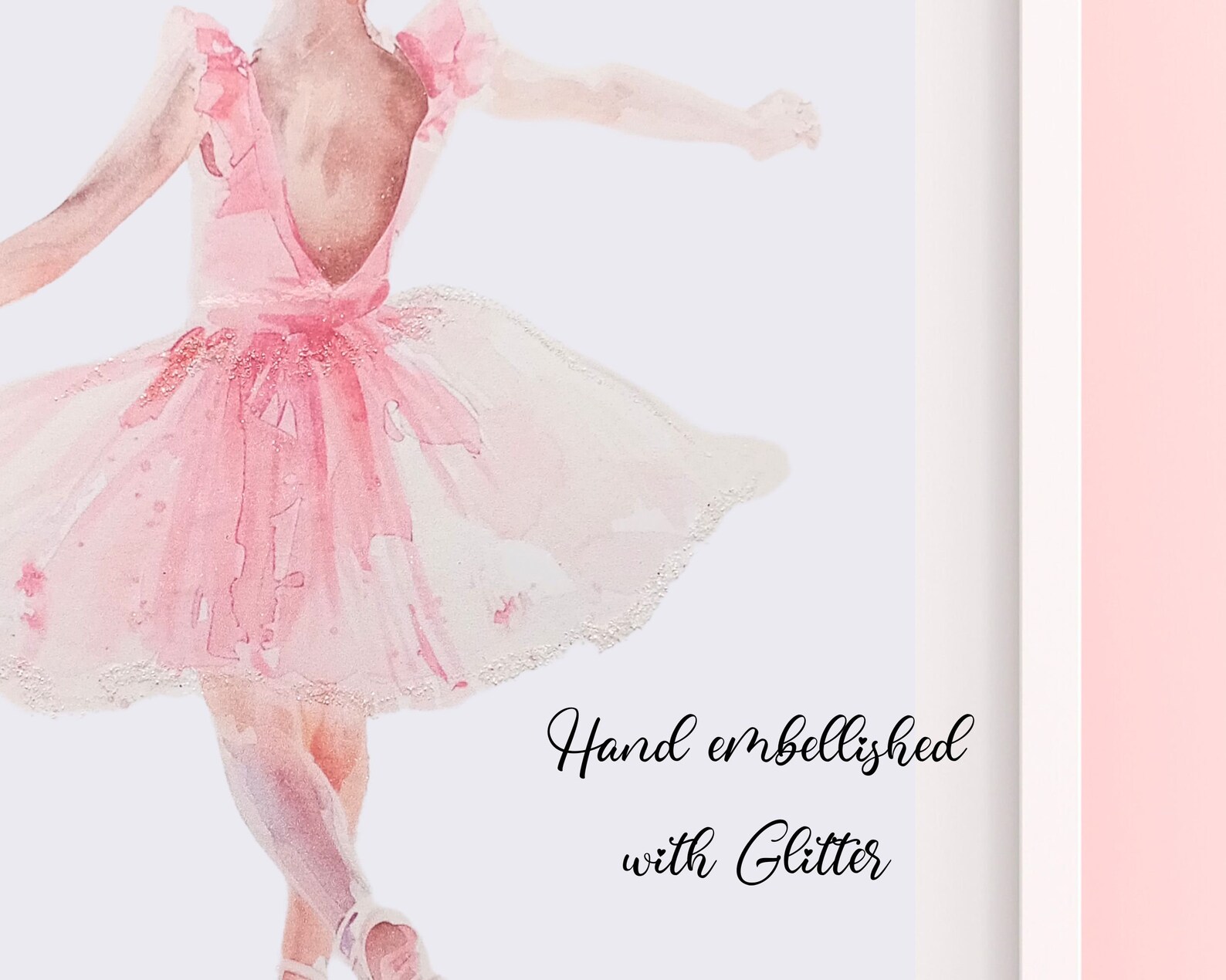 Watercolour Print A4 Pink Dress Ballet Dancer Embellished With Glitter ...
