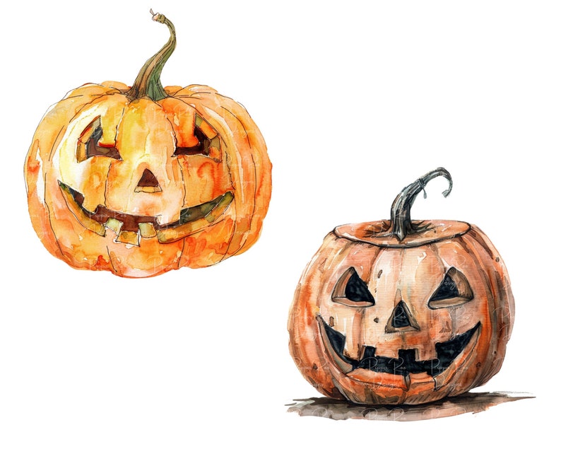 Watercolour Pumpkin Halloween Clipart Bundle, Clipart for Greeting ...