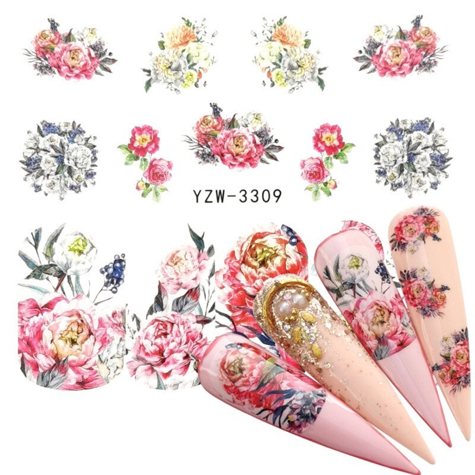 Nail Art Water Decals Stickers Transfers Spring Summer Flowers Etsy