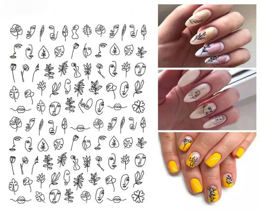 Nail Art Stickers Decals Transfers Black Bohemian Face Facial Abstract ...
