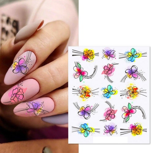 Nail Art Water Decals Stickers Transfers Black Watercolor Etsy