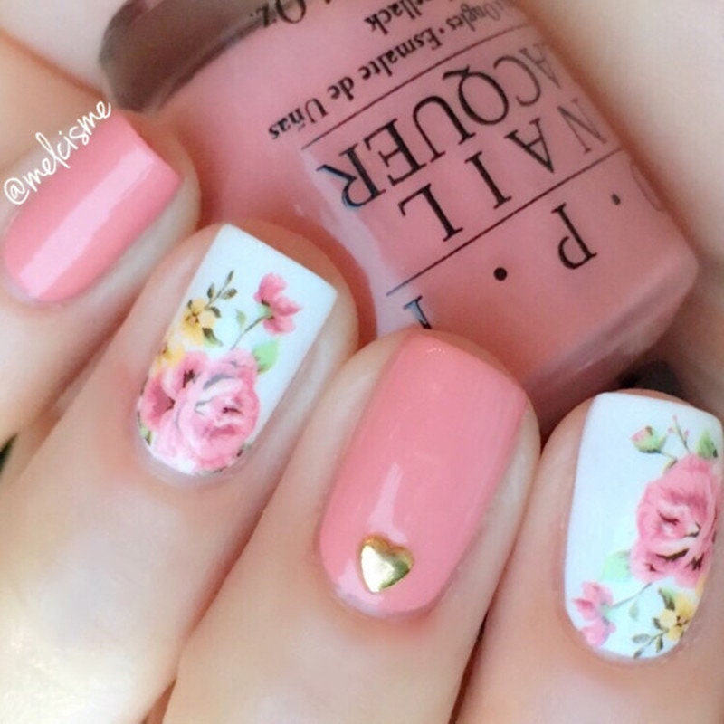 Nail Art Water Decals Stickers Transfers White Pink Spring Etsy Uk