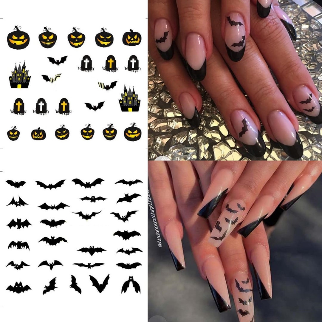 Nail Water Decals Transfers Halloween Pumpkins Haunted House Bats Bat ...
