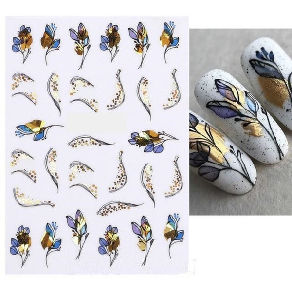 20 Sheets/set 3D Golden Nail Stickers Aesthetic Nail Sticker Nail Decal ...