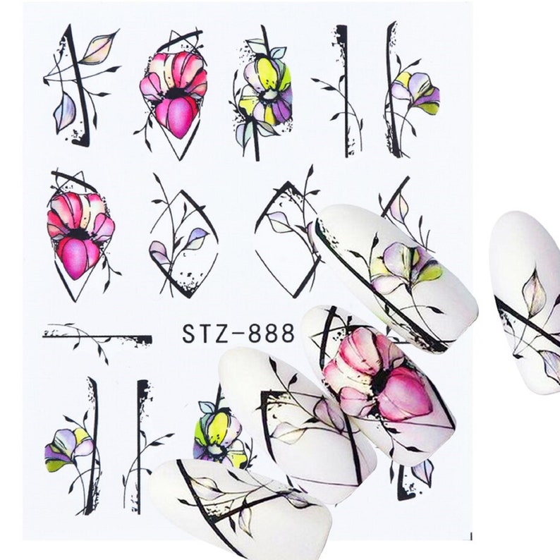 Nail Art Water Decals Stickers Transfers Spring Summer Flowers Etsy