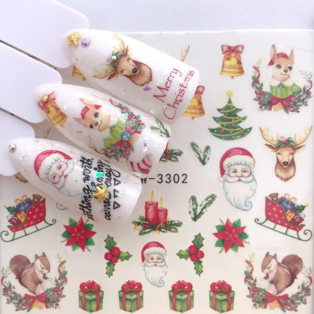 Nail Art Water Decals Stickers Father Christmas Santa Clause Tree Bells ...