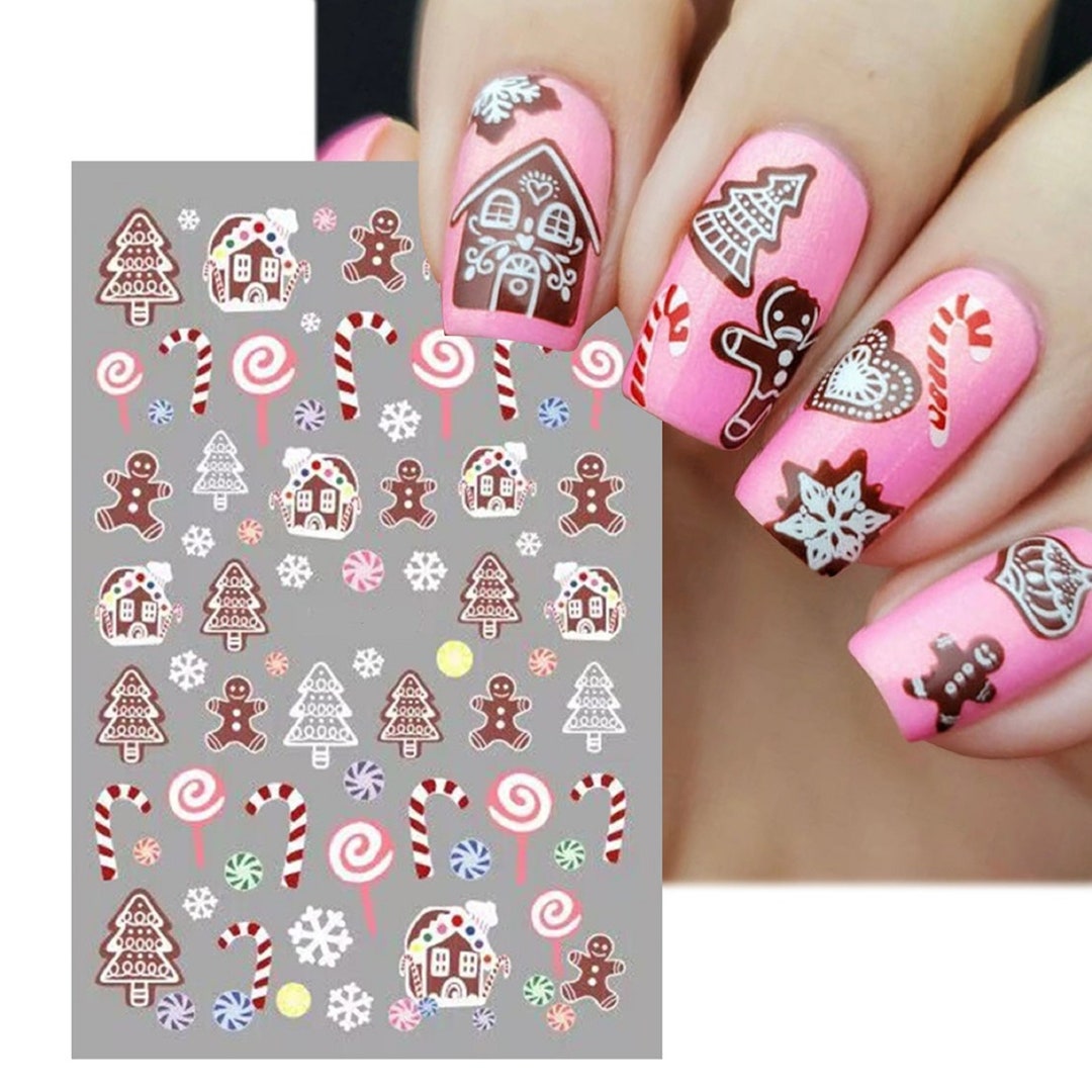 Nail Art Stickers Decals Christmas Tree Cookies Gingerbread Men House ...