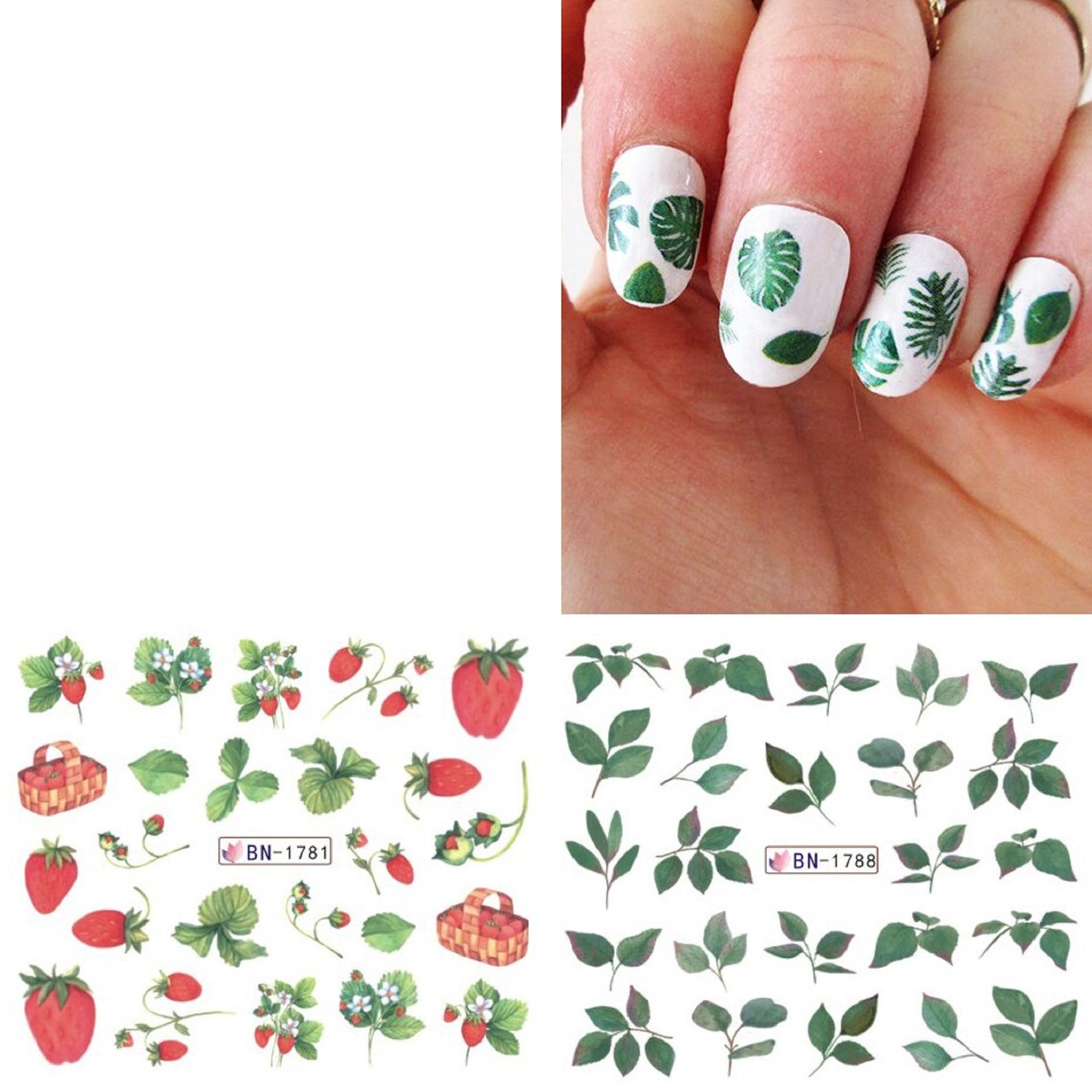 Nail Art Water Decals Stickers Transfers Spring Summer Green Leaf ...