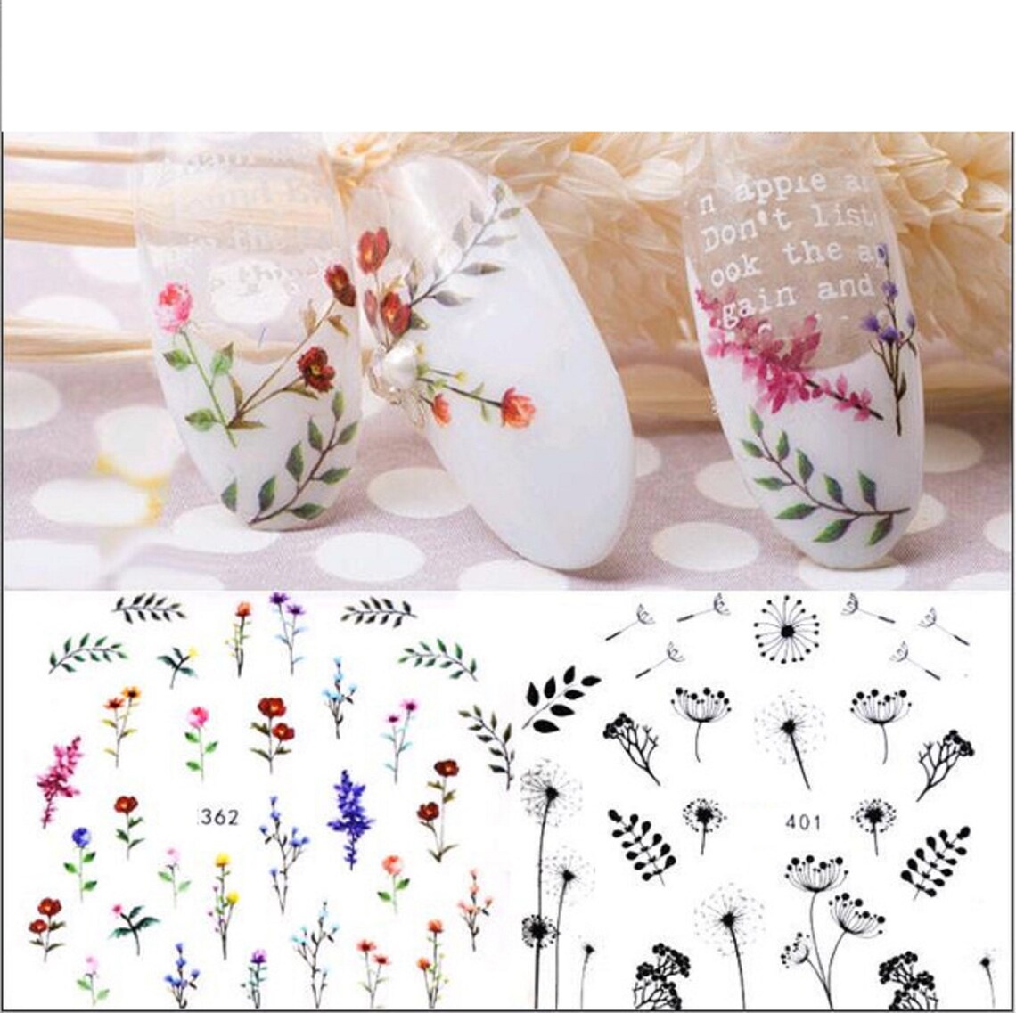 Nail Art Water Decals Stickers Transfers Spring Water Effect Flowers ...
