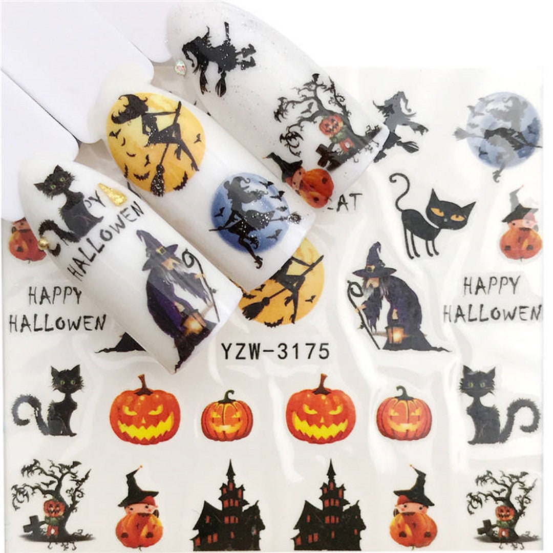 Nail Art Stickers Nail Water Decals Transfers Wraps Halloween Pumpkin ...