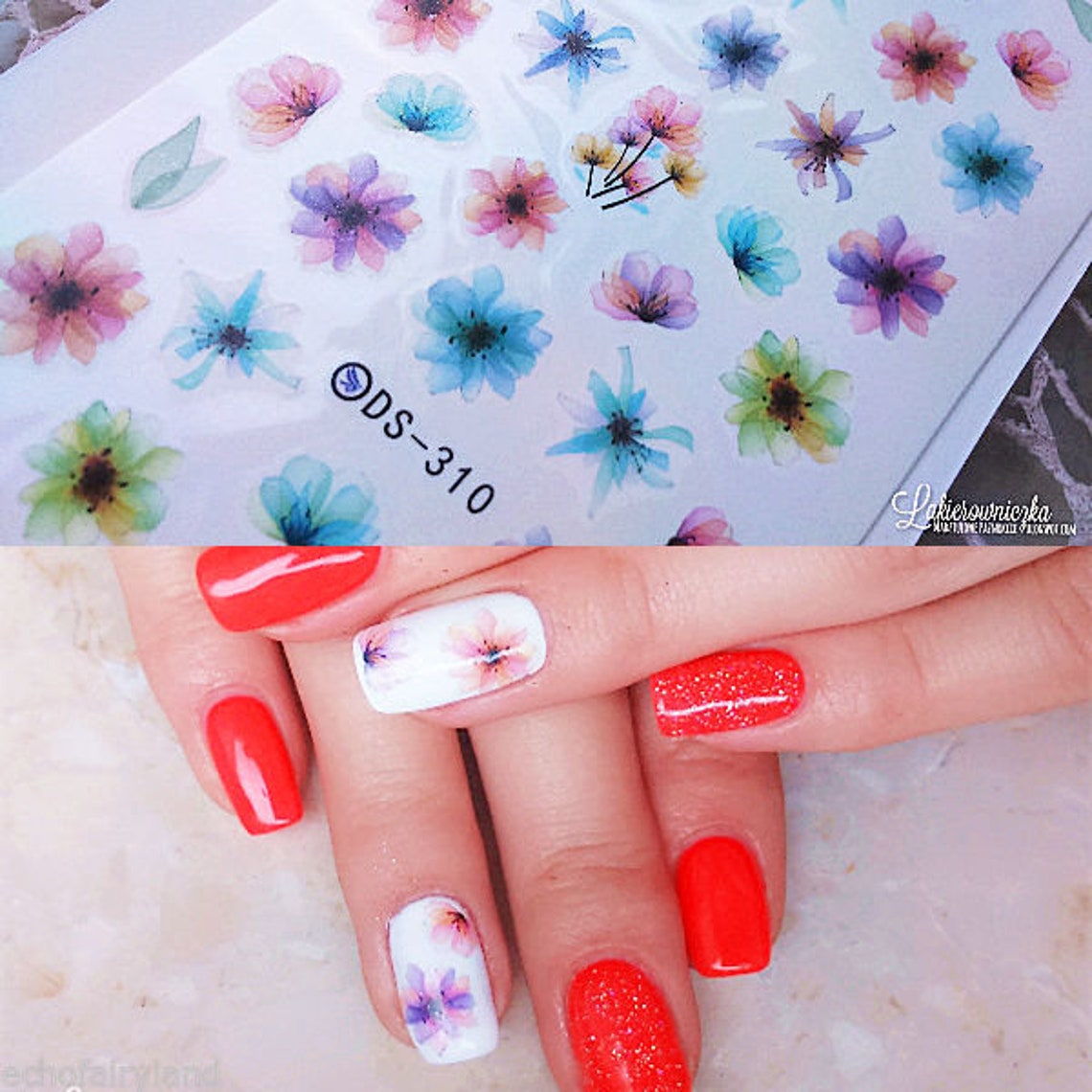 Nail Art Water Decals Wraps Transfers Water Effect Flowers | Etsy UK