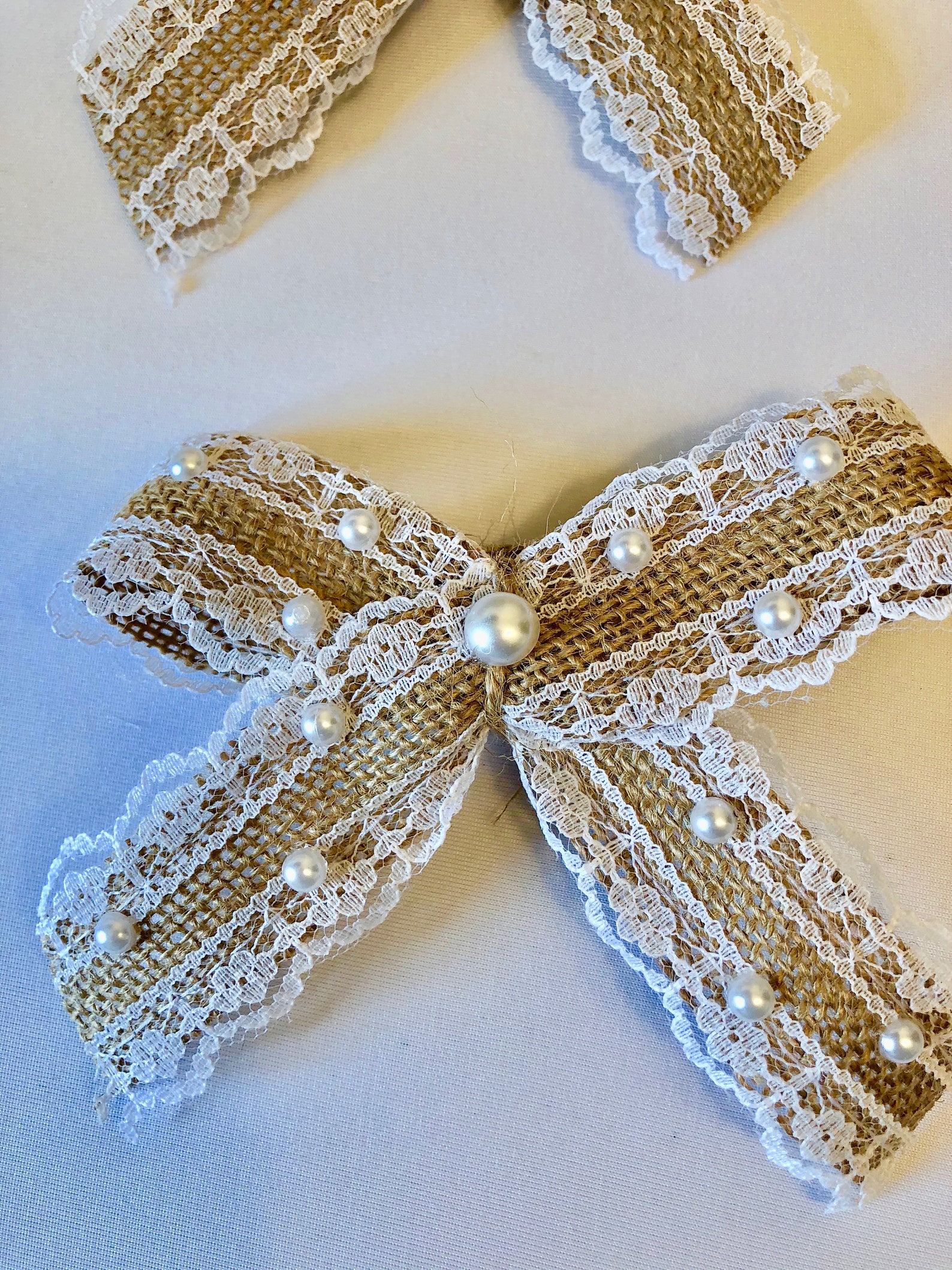 Burlap & Lace Bows Rustic Pearl Bows - Etsy