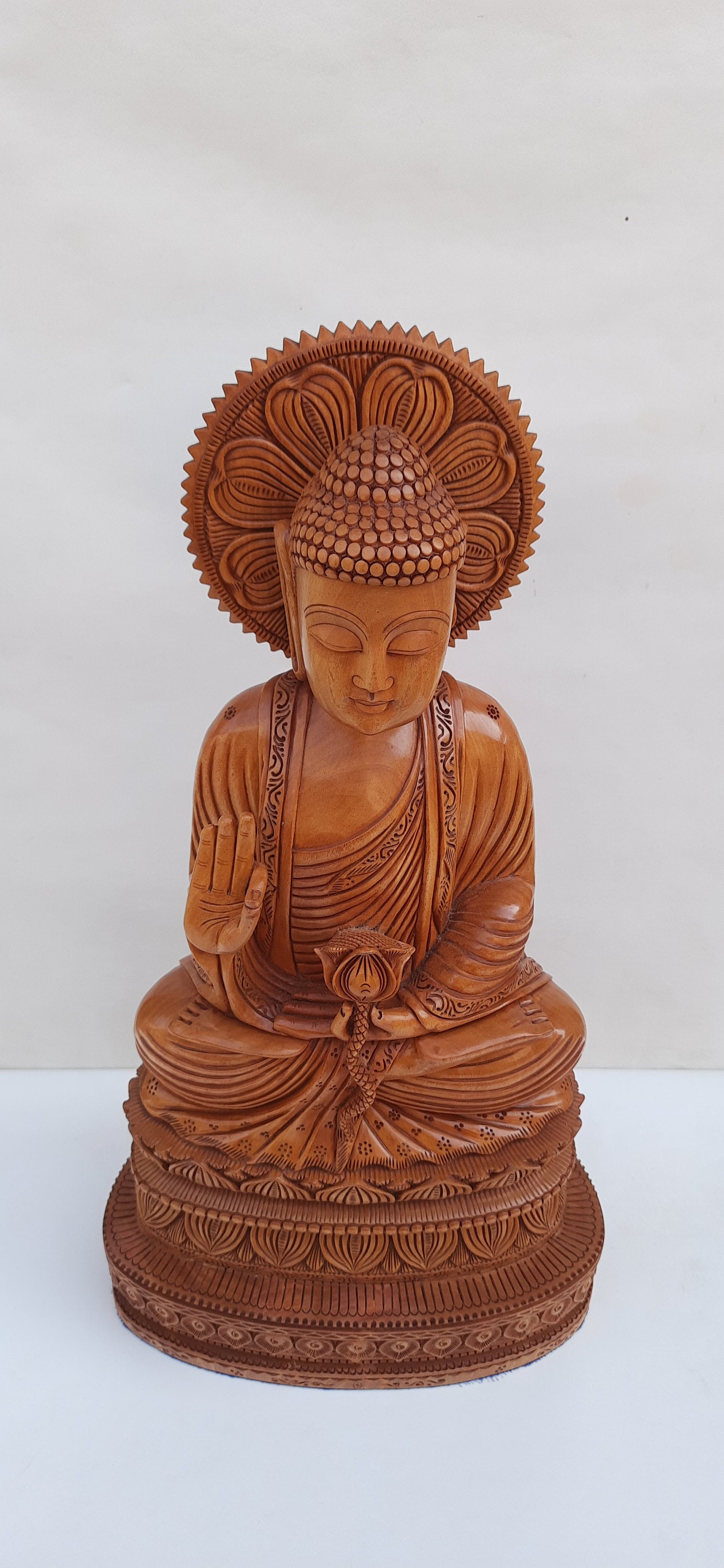 Buddha Statue 17 Inch, Wooden Lord Buddha Idol, Super Fine Hand Carved ...