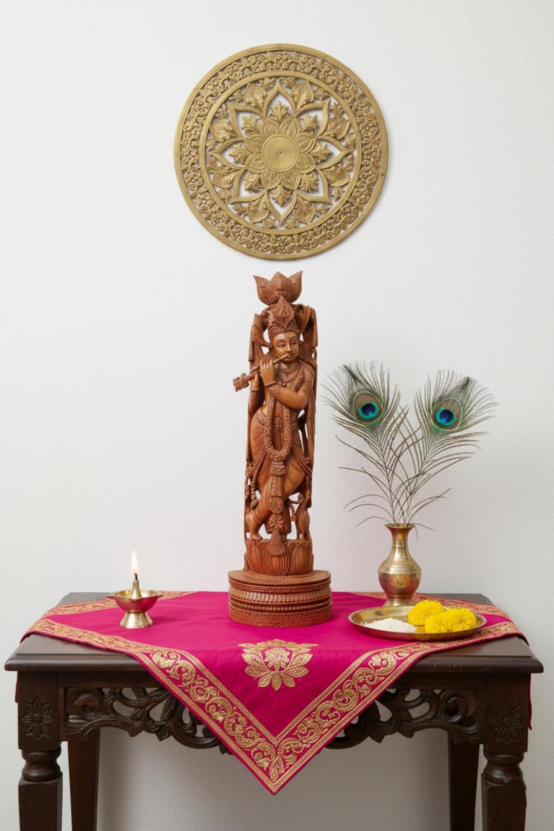 Lord Krishna Statue 17 Inch, Wooden Krishna Idol, Super Fine Hand ...