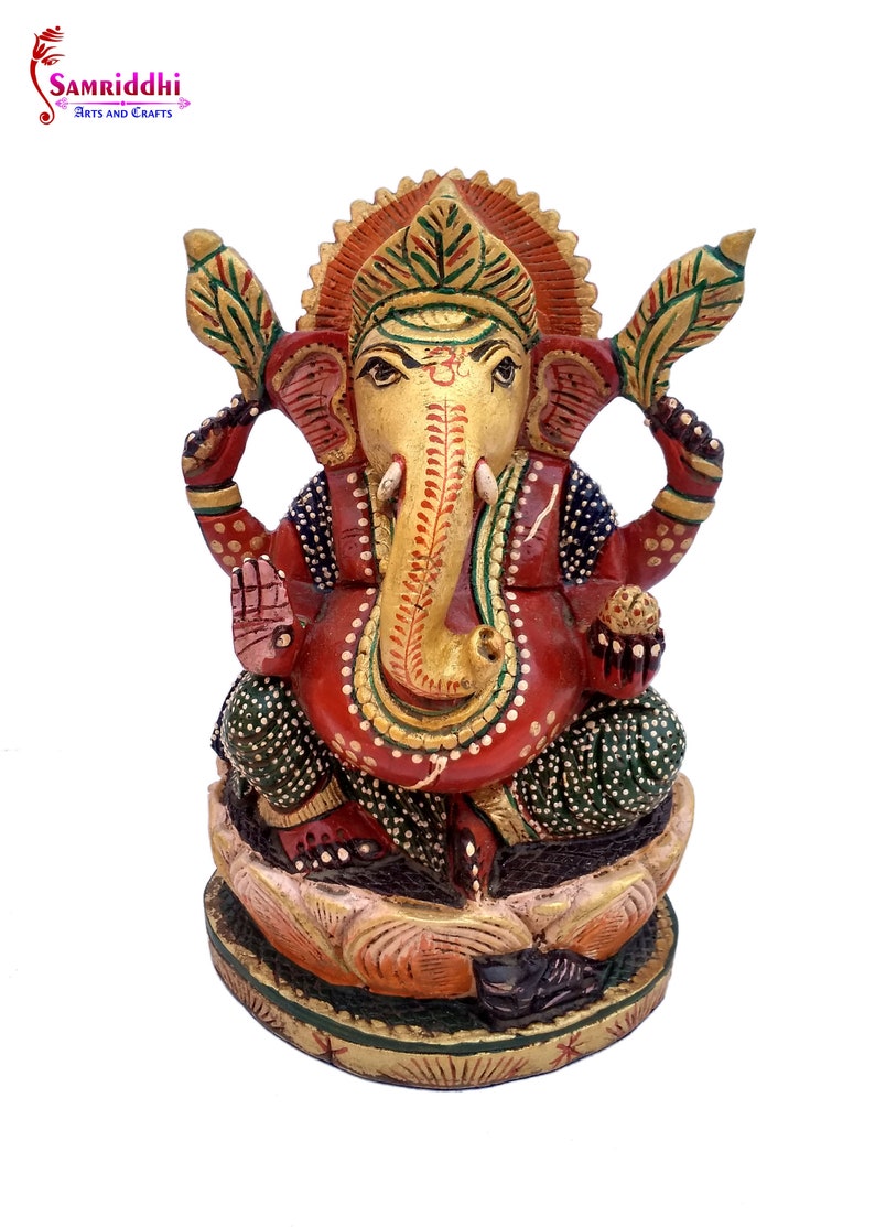 Antique Ganesha Statue Fine Wooden Multi Color/ Hand Carved/ - Etsy