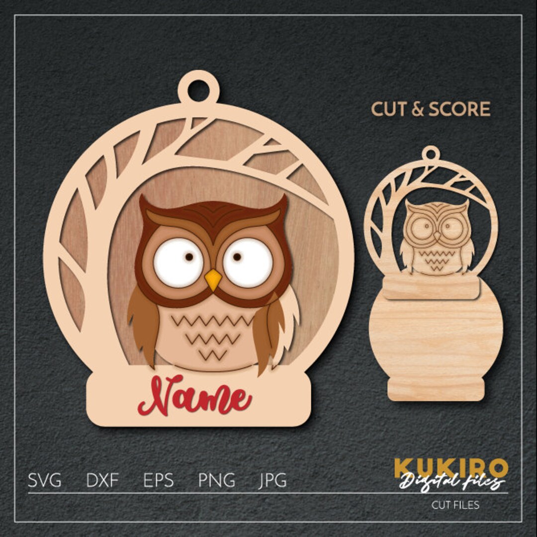 Owl Laser Cut Files SVG Customizable Owl Ornament Laser Svg Scored ...