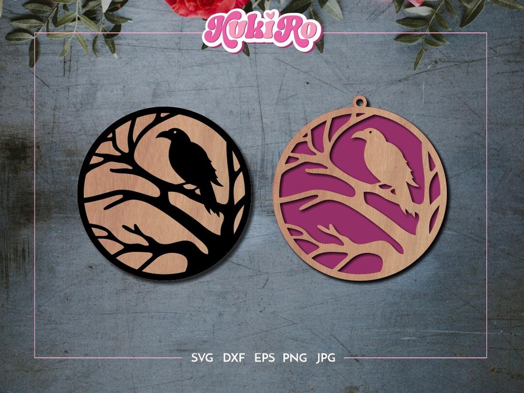 Gothic Raven Laser Cut File Two-layer Raven on Branch Ornament SVG ...