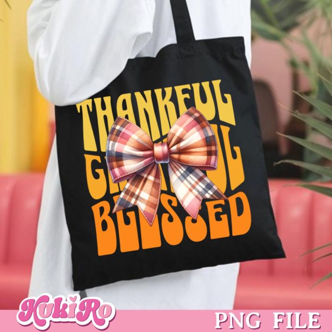 Thankful Grateful Blessed Bow PNG Retro Halloween Pumpkin PNG Happy ...