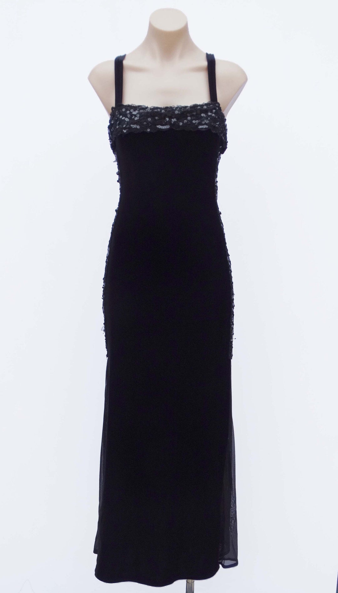 Vintage VTG 90s Gerry Shaw Black Stretch Velvet Sheer Mesh - Etsy