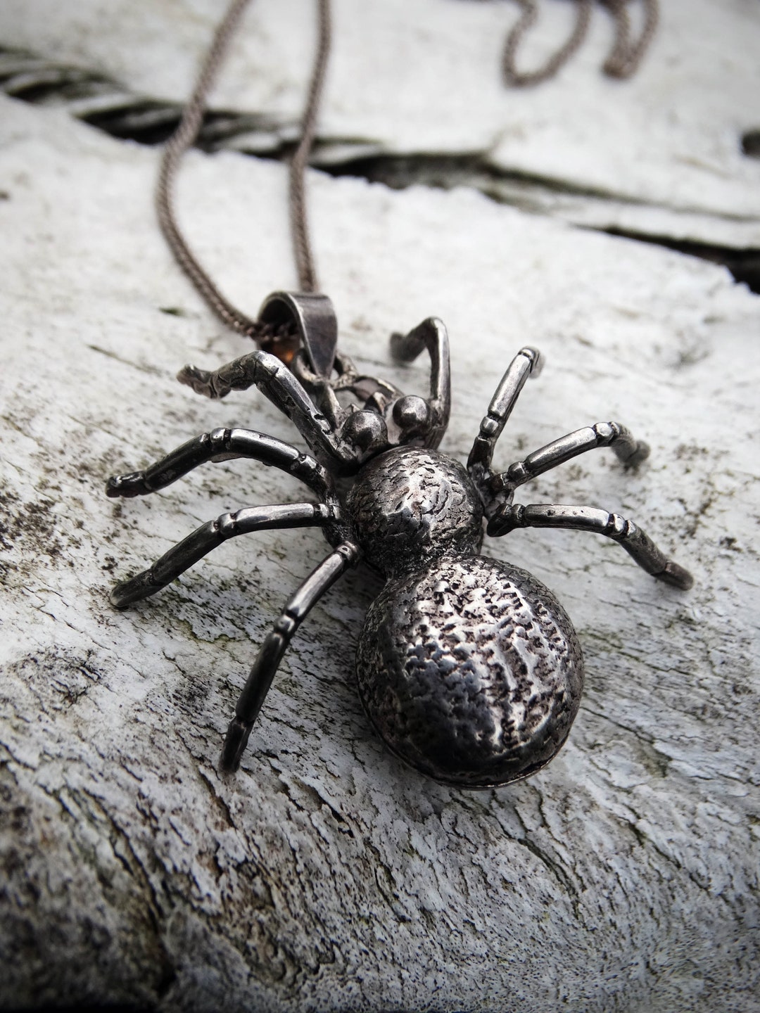 Vintage VTG Sterling Silver Articulated Spider Pendant Chain Necklace ...