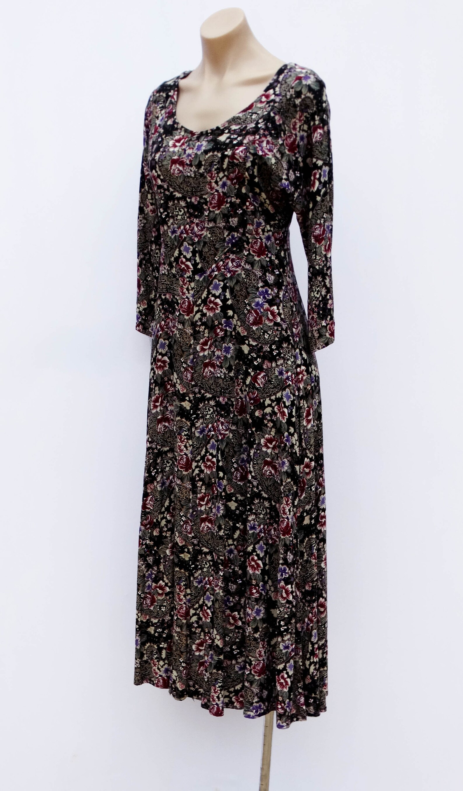Vintage VTG 1990s Y2k Rose Floral Paisley Metallic Gold Print Maxi ...