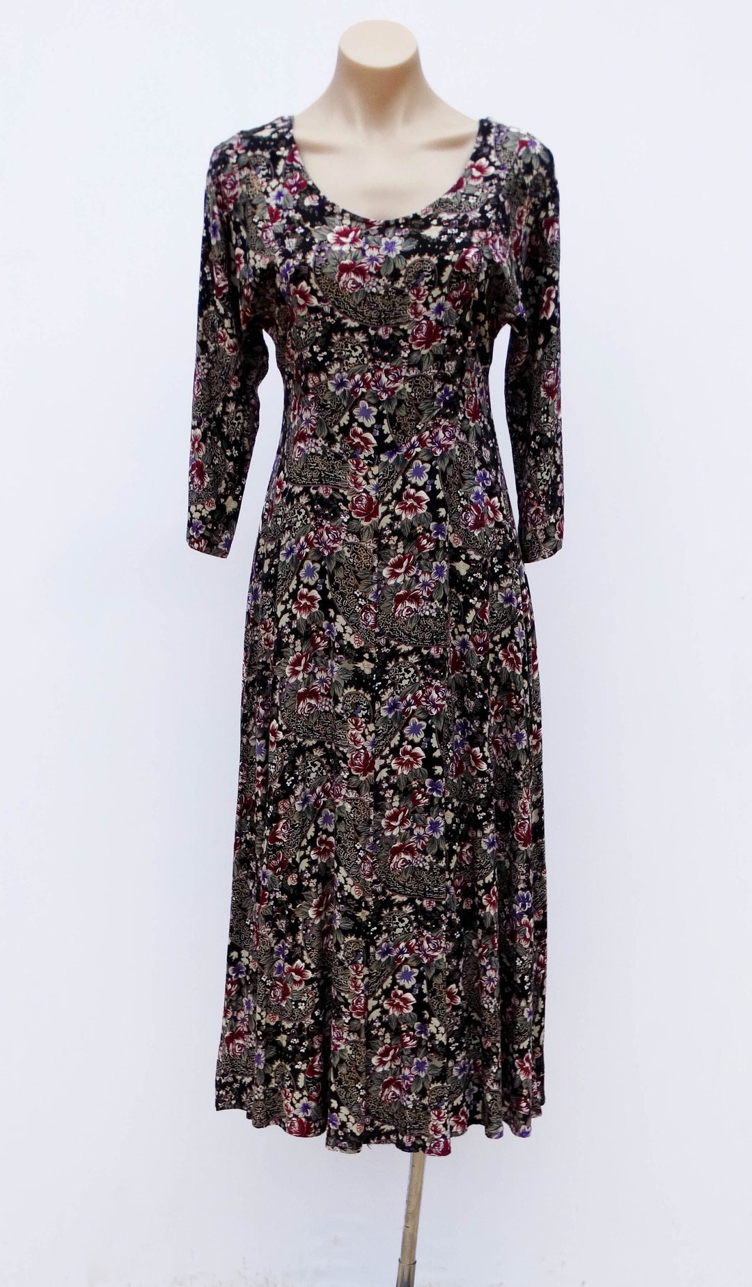 Vintage VTG 1990s Y2k Rose Floral Paisley Metallic Gold Print Maxi ...