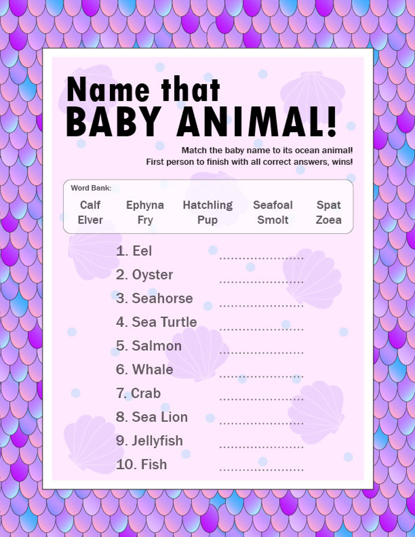Baby Shower Games, Mermaid, Mermaid Theme, Instant Printable, Unlimited ...