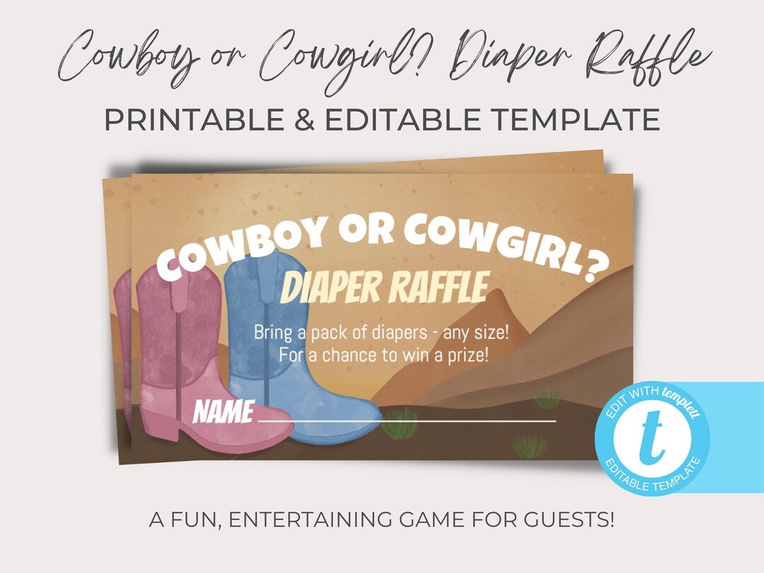 Cowboy or Cowgirl? Diaper Raffle Ticket, Gender Reveal, Editable ...