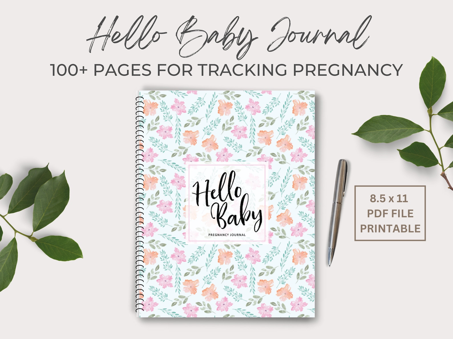 Hello Baby Printable Pregnancy Journal, 100+ Pages, Floral Design - Etsy