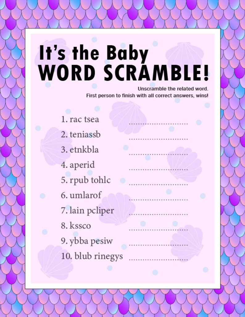 Baby Shower Games, Mermaid, Mermaid Theme, Instant Printable, Unlimited ...