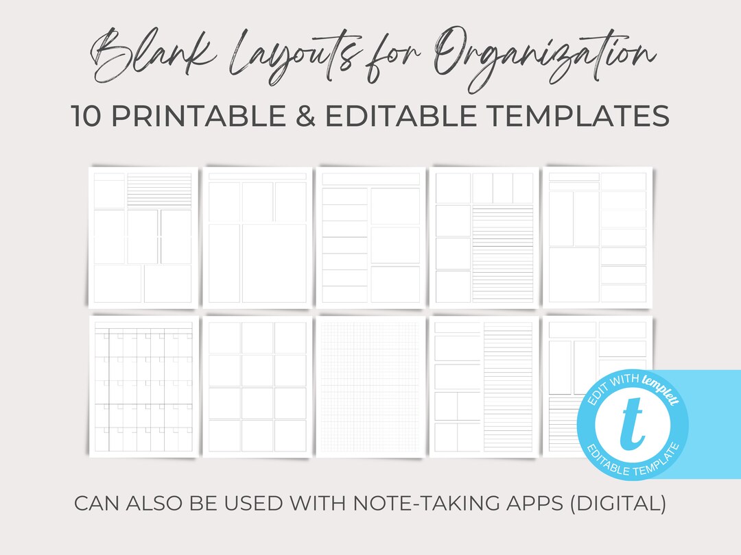 Planner Inserts, 10 Blank Templates, Editable, Printable, Digital - Etsy