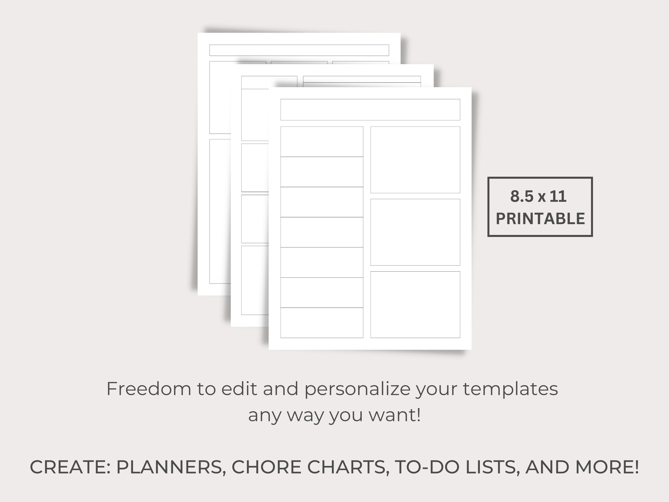 Planner Inserts, 10 Blank Templates, Editable, Printable, Digital - Etsy