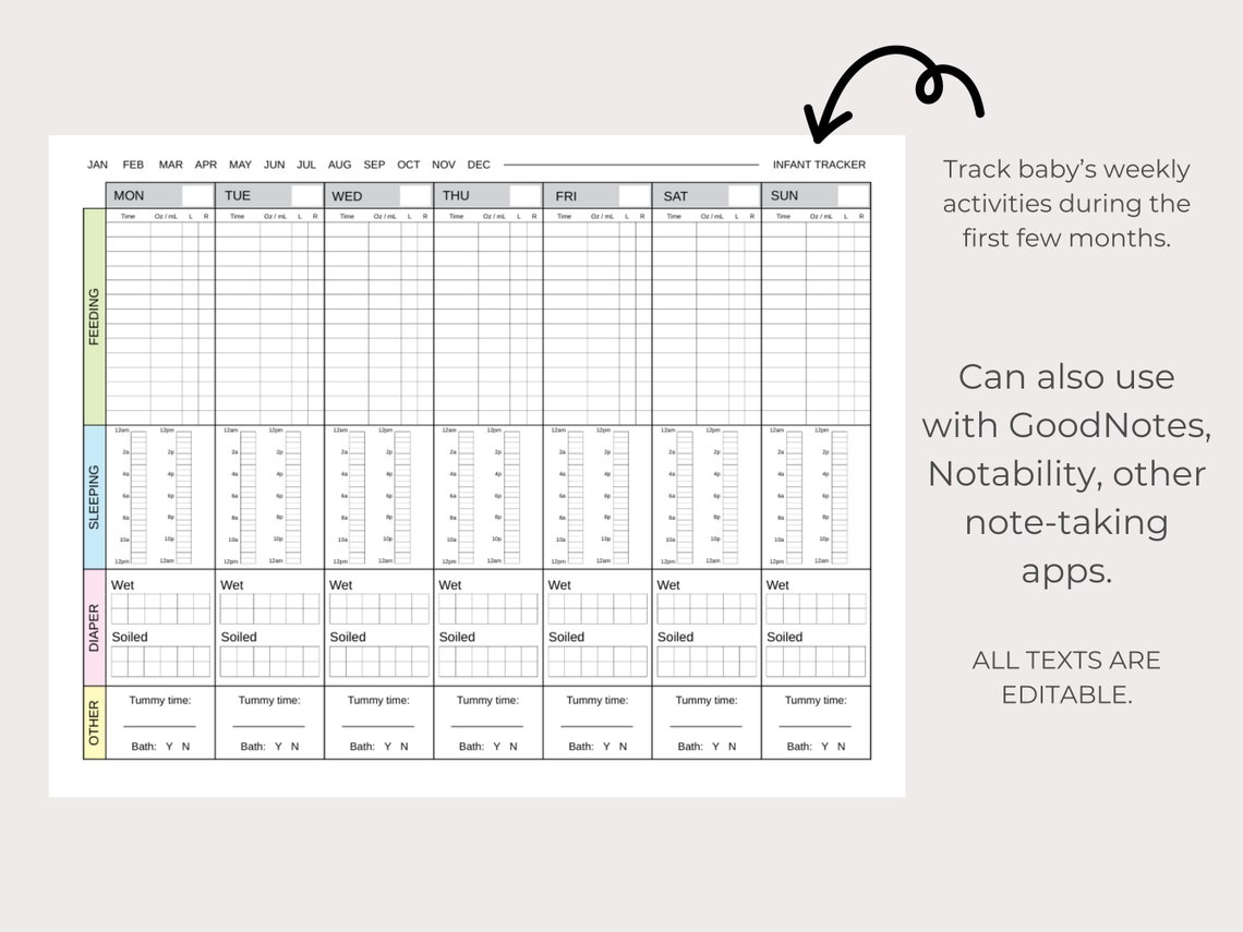 Weekly Baby Tracker Log, Editable Template, Digital File - Etsy