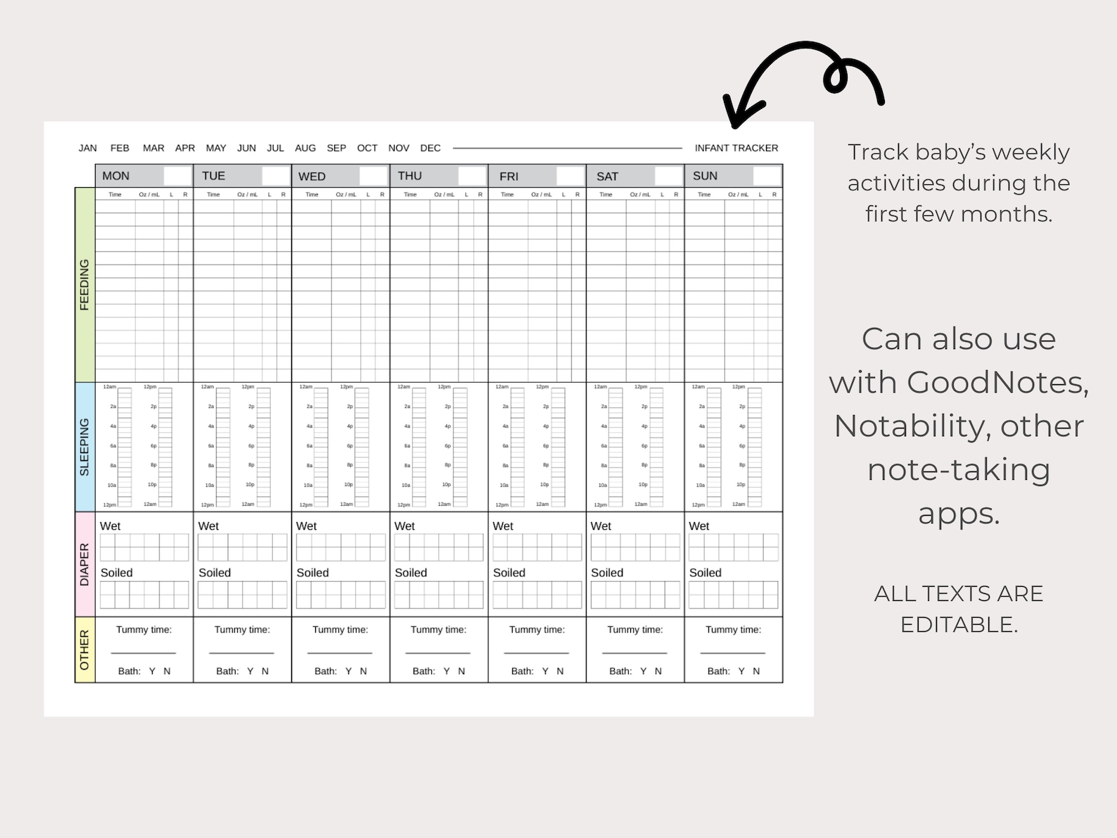 Weekly Baby Tracker Log, Editable Template, Digital File - Etsy