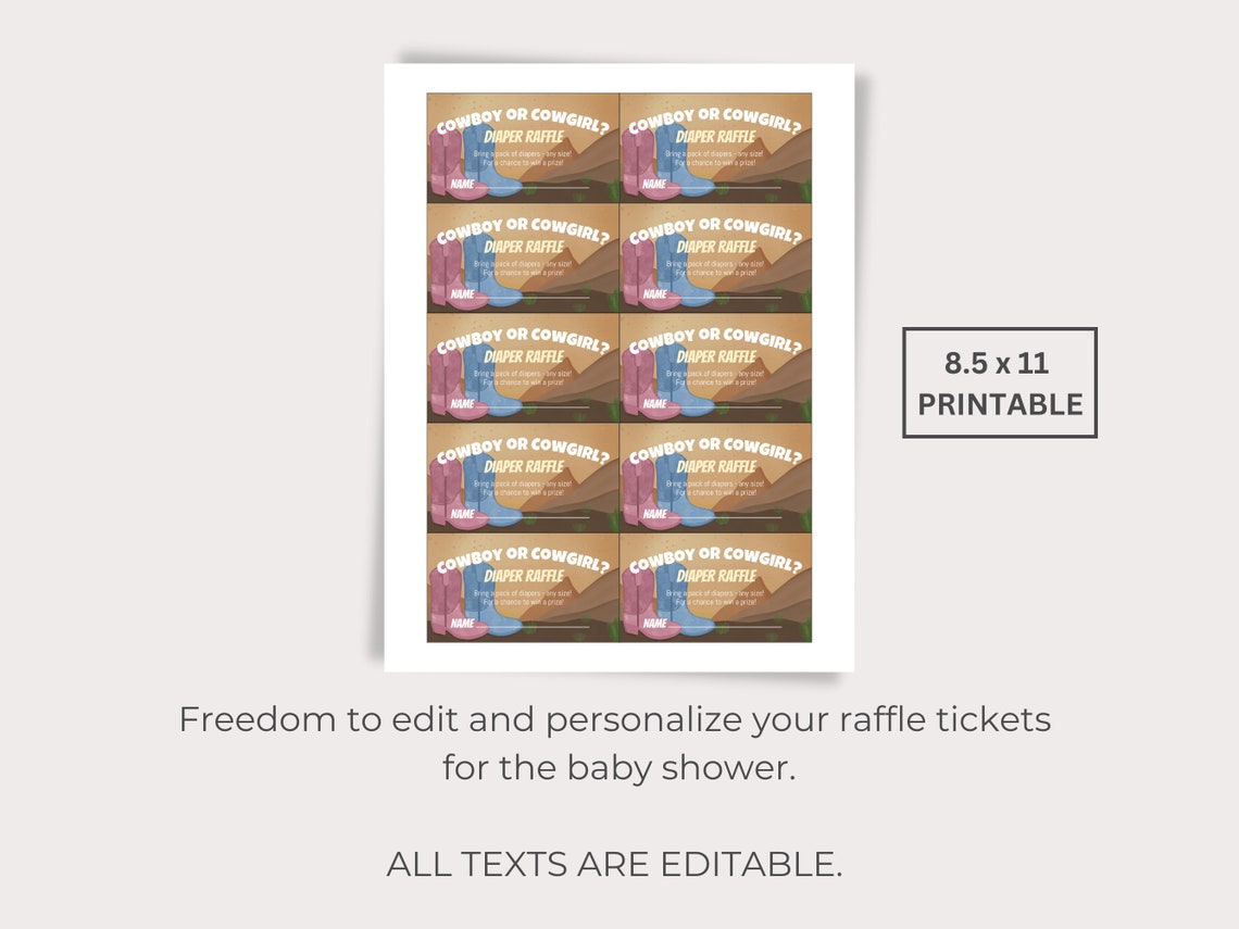 Cowboy or Cowgirl? Diaper Raffle Ticket, Gender Reveal, Editable ...