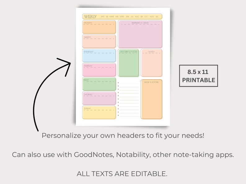 Weekly Planner Printable, Relaxed and Happy, Editable Template, Digital ...