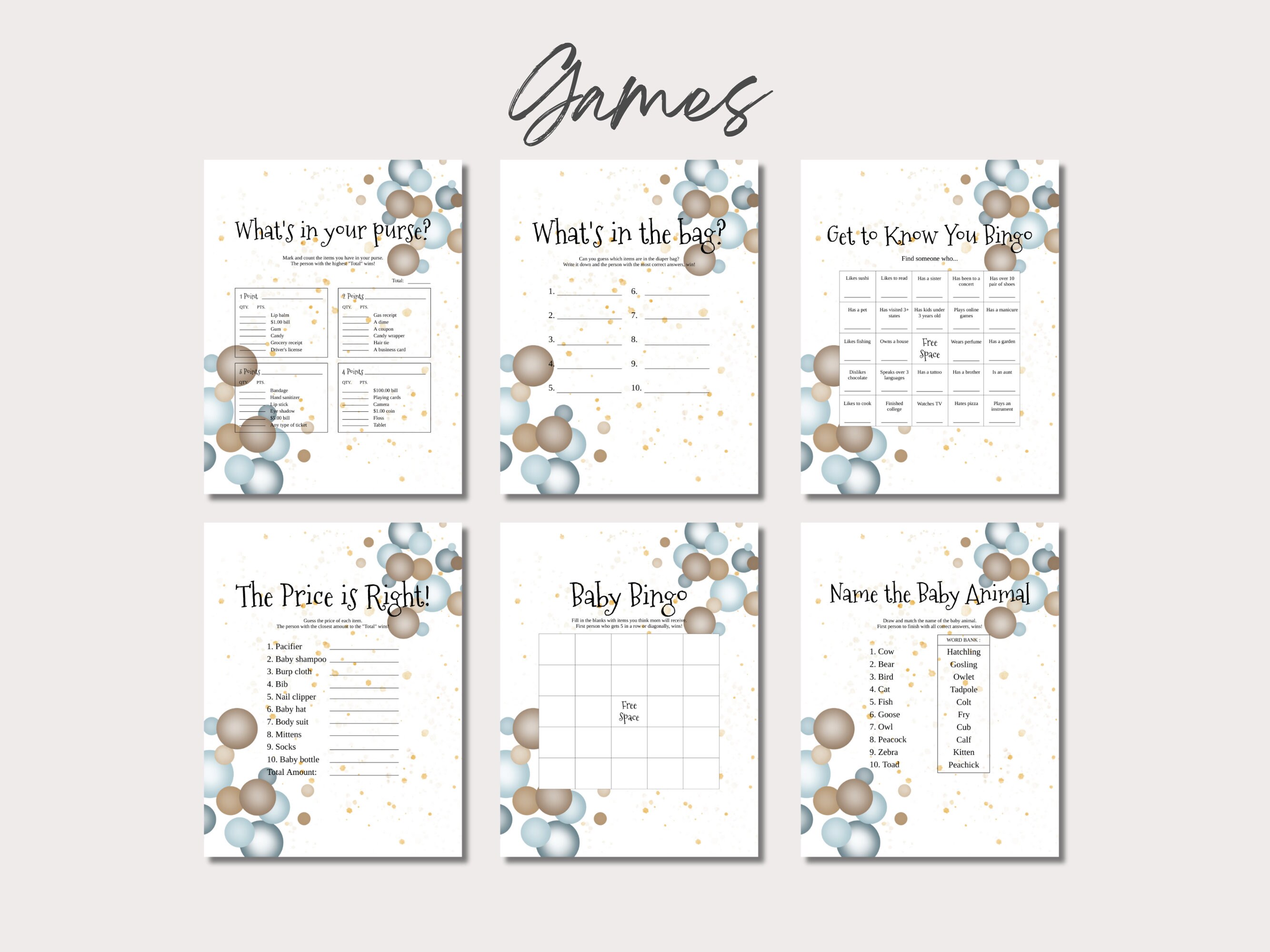 Blue and Gold Baby Shower Game Bundle, 30 Fun Printable Games ...
