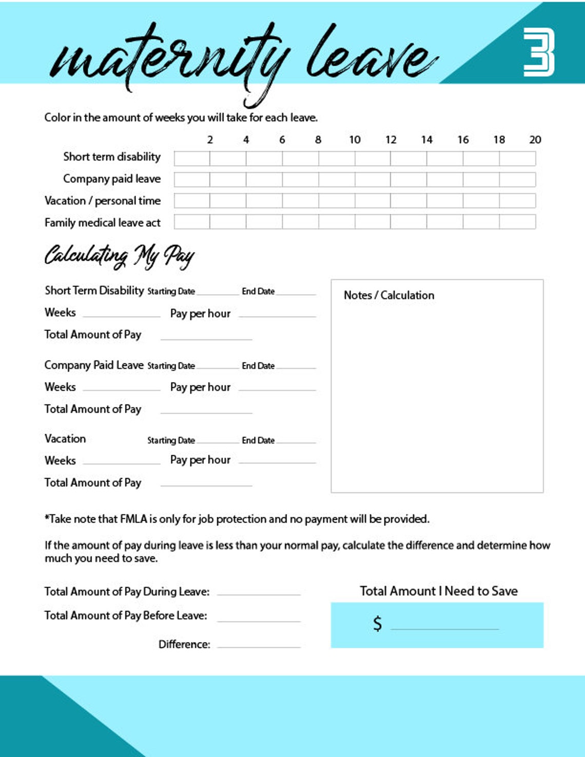 Maternity Leave Planner, Pregnancy, Instant Printable, Unlimited Prints ...