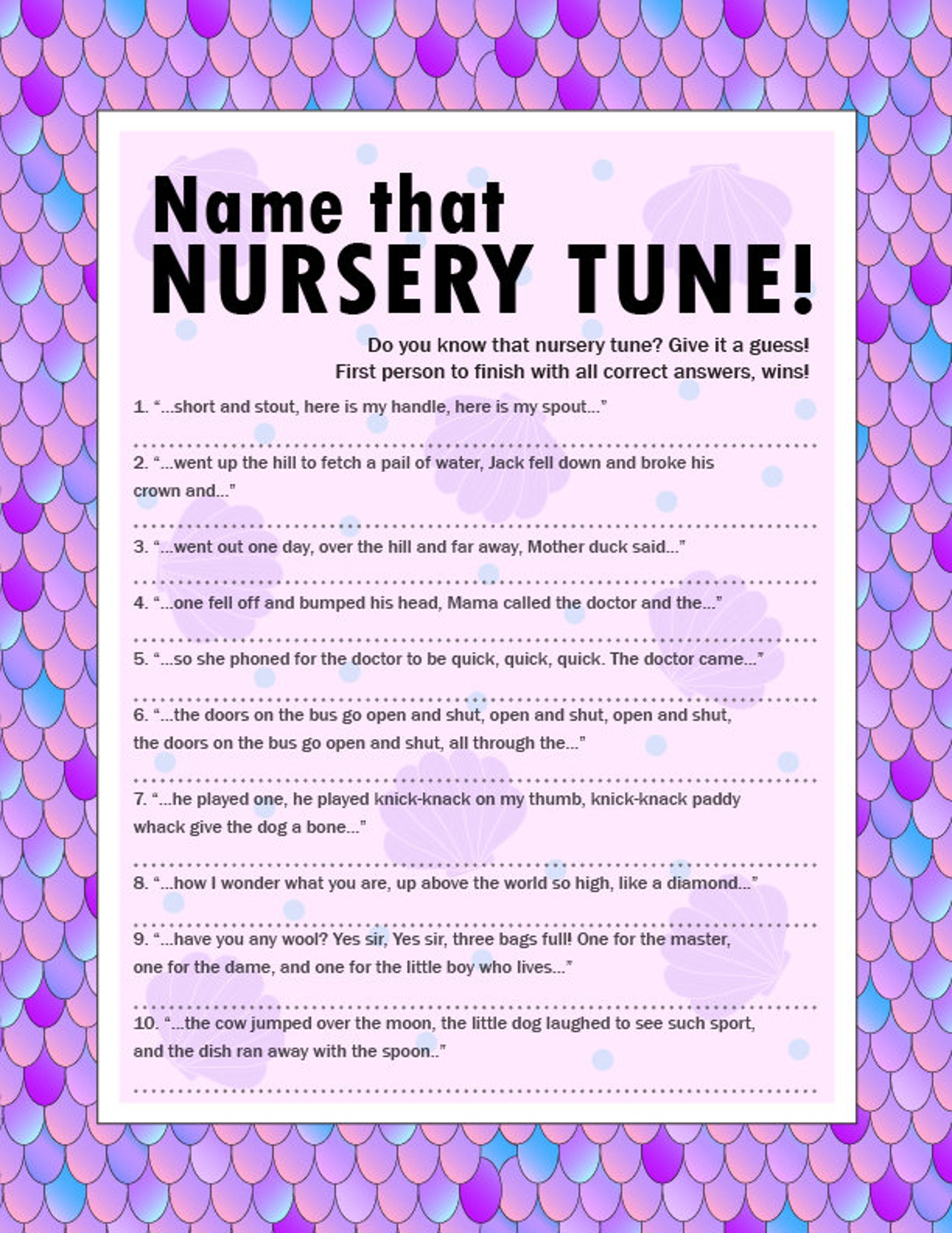 Baby Shower Games, Mermaid, Mermaid Theme, Instant Printable, Unlimited ...