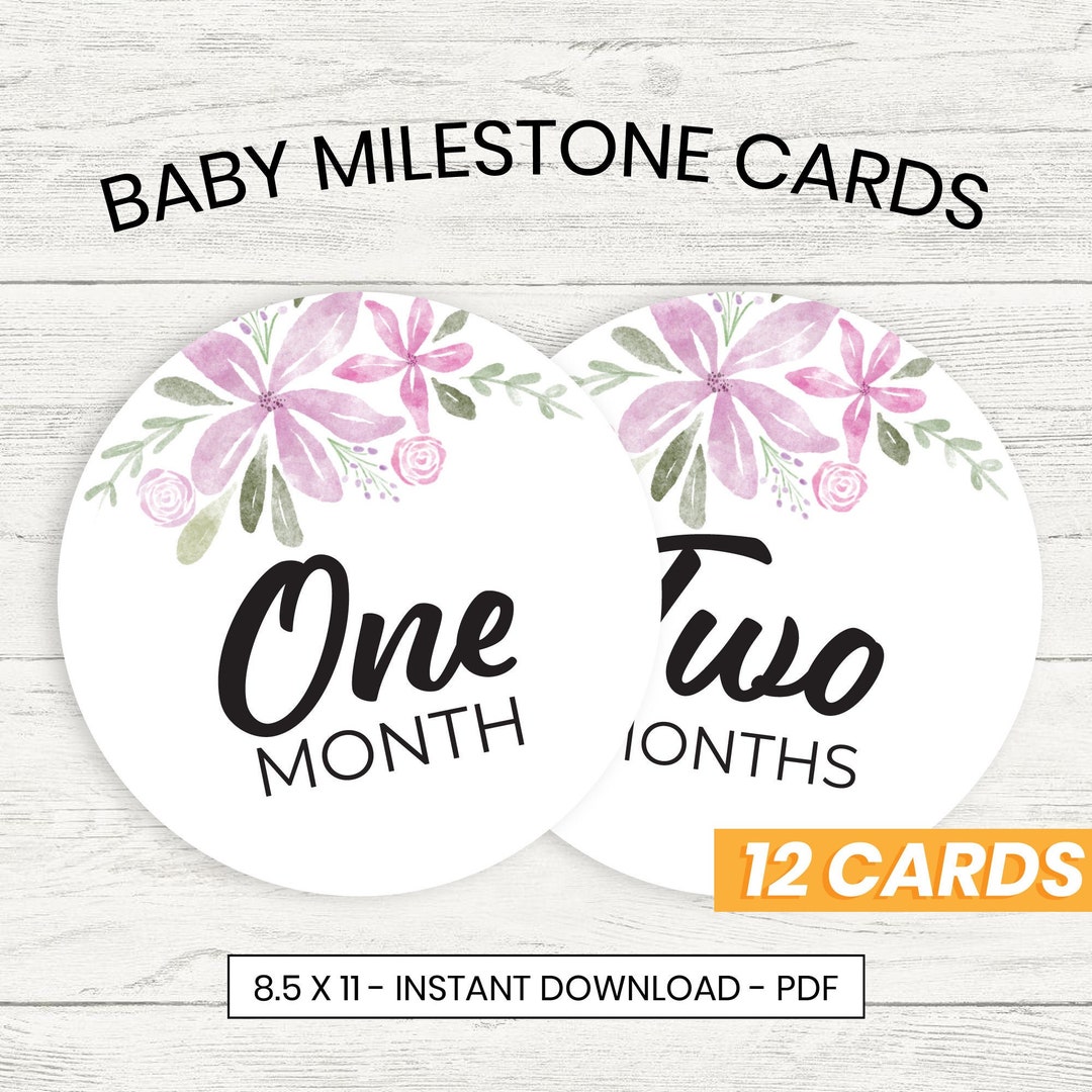 Baby Milestone Cards Printable 12-month Set, Pink Florals - Etsy