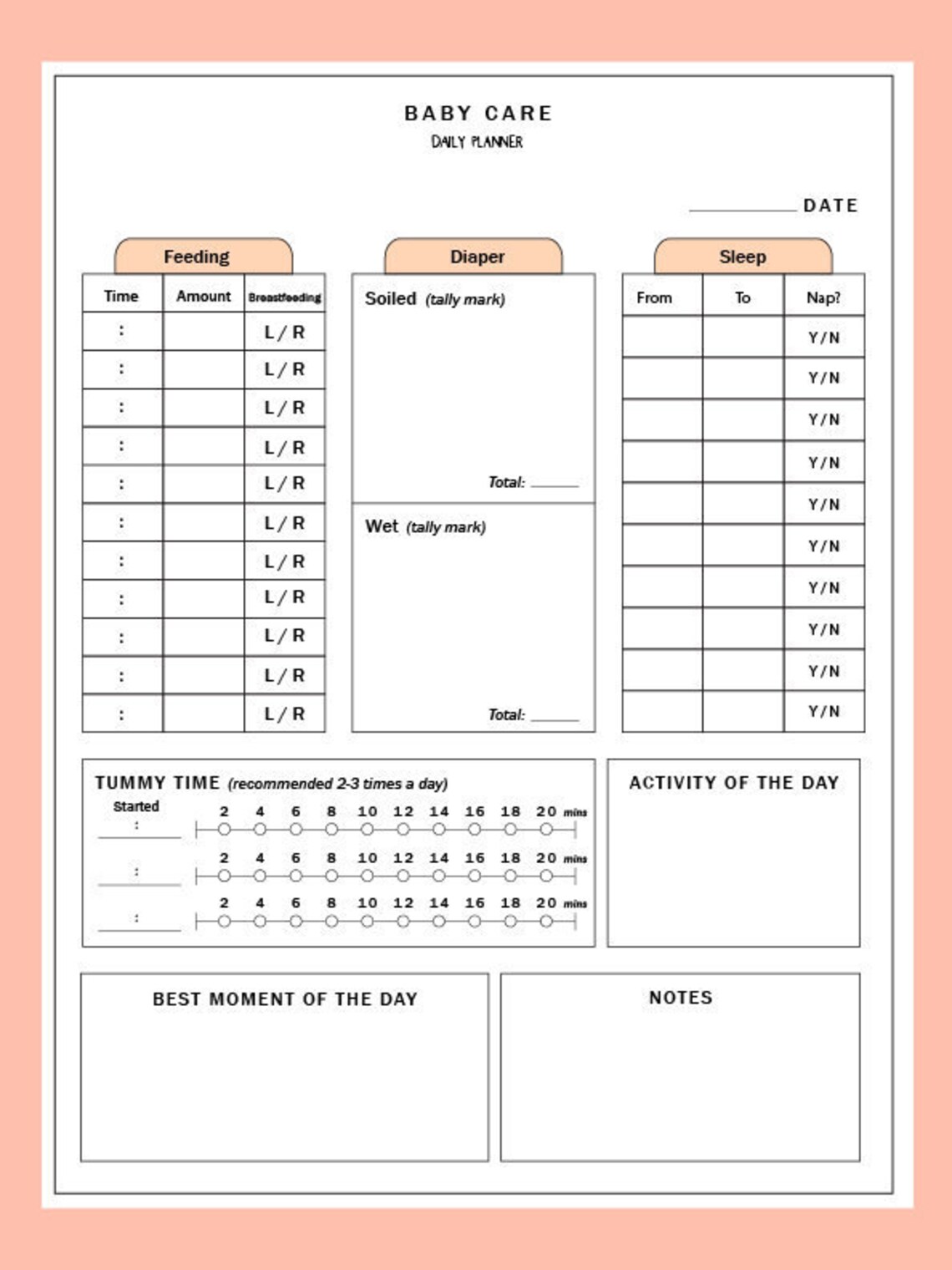 Baby Care Tracker or Log, Baby Care Package, 7 - Instant Printables ...