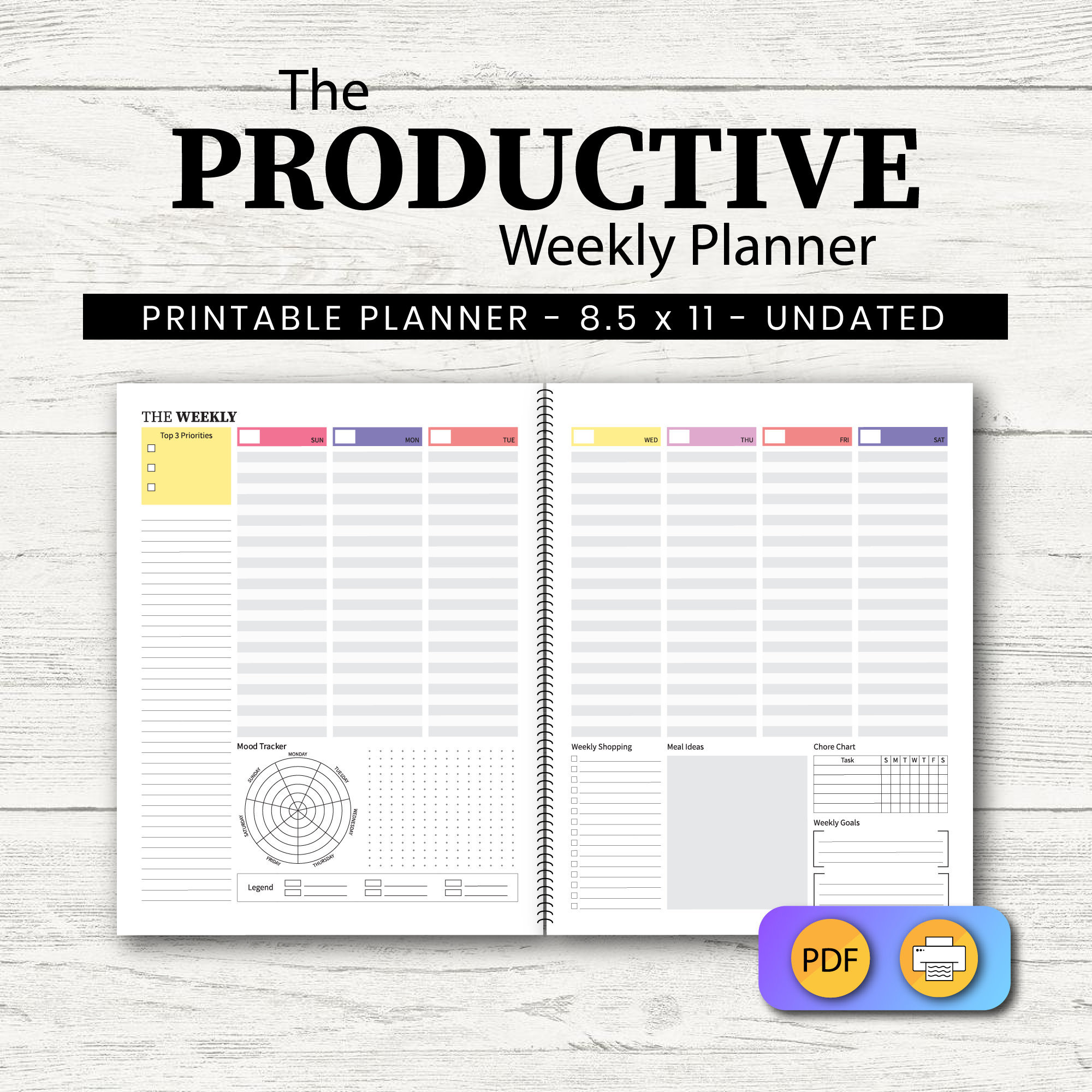 Weekly Productive Printable Planner, Planner Insert, Undated - Etsy