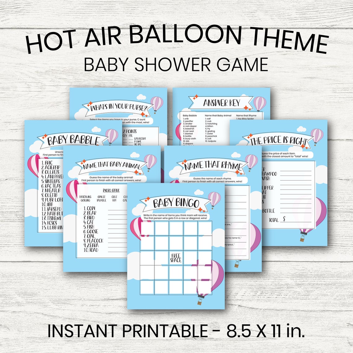 Hot Air Balloon Baby Shower Games, 6 Games Answer Sheet - Etsy