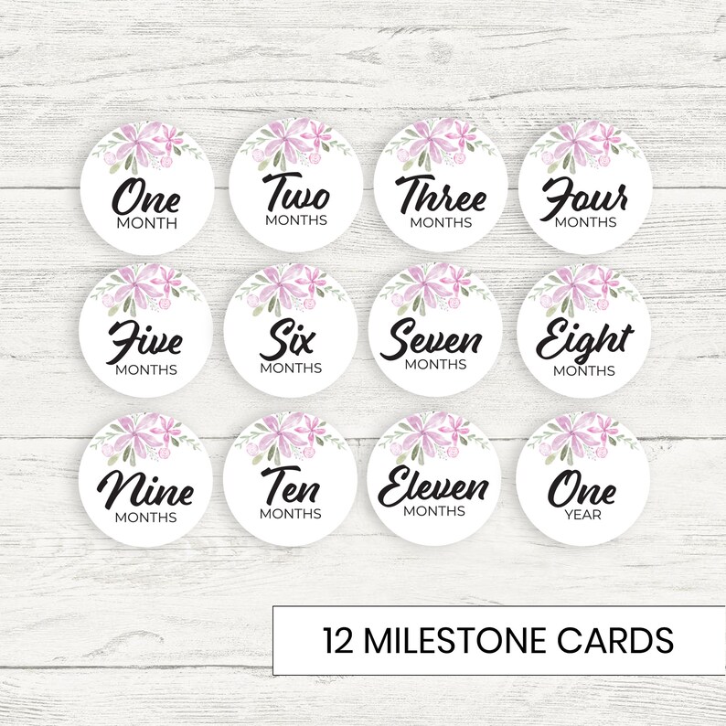 Baby Milestone Cards Printable 12-month Set, Pink Florals - Etsy